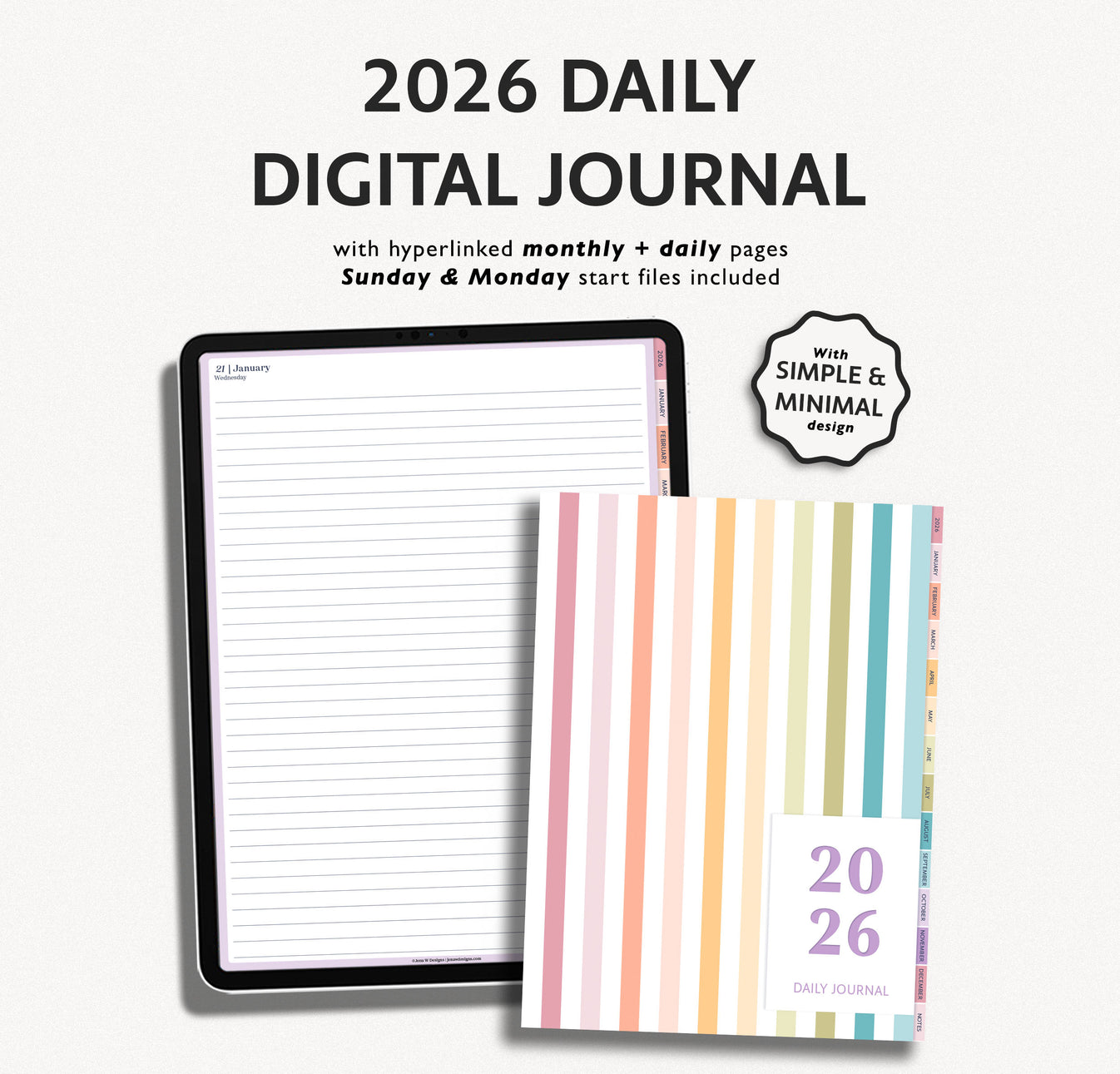 2026 Daily Journal | Minimal Modern Simple Diary – Jena W Designs