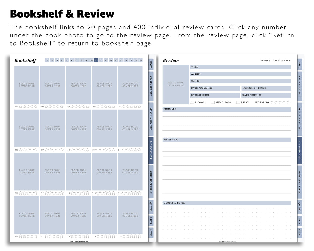 Digital Reading Journal | Reading Journal Template – Jena W Designs