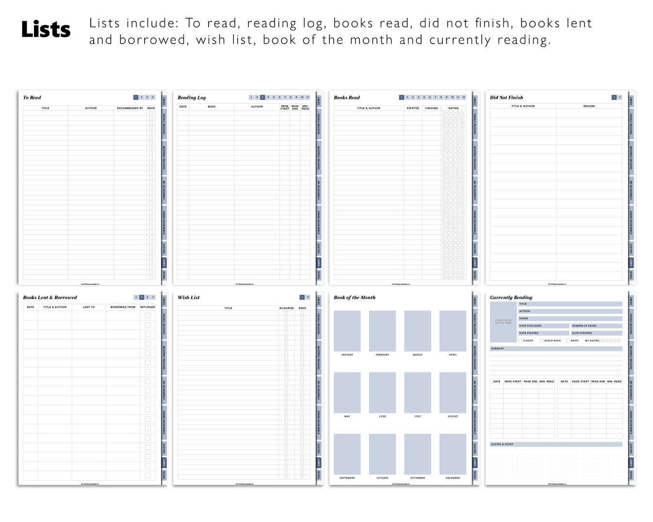 Digital Reading Journal | Reading Journal Template – Jena W Designs