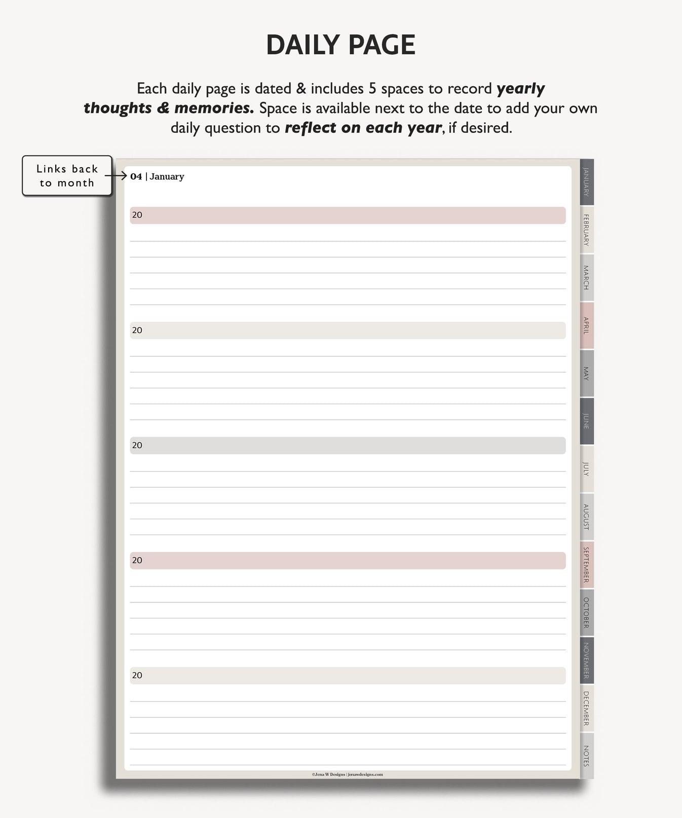 5 Year Digital Journal | One Line A Day Journal – Jena W Designs