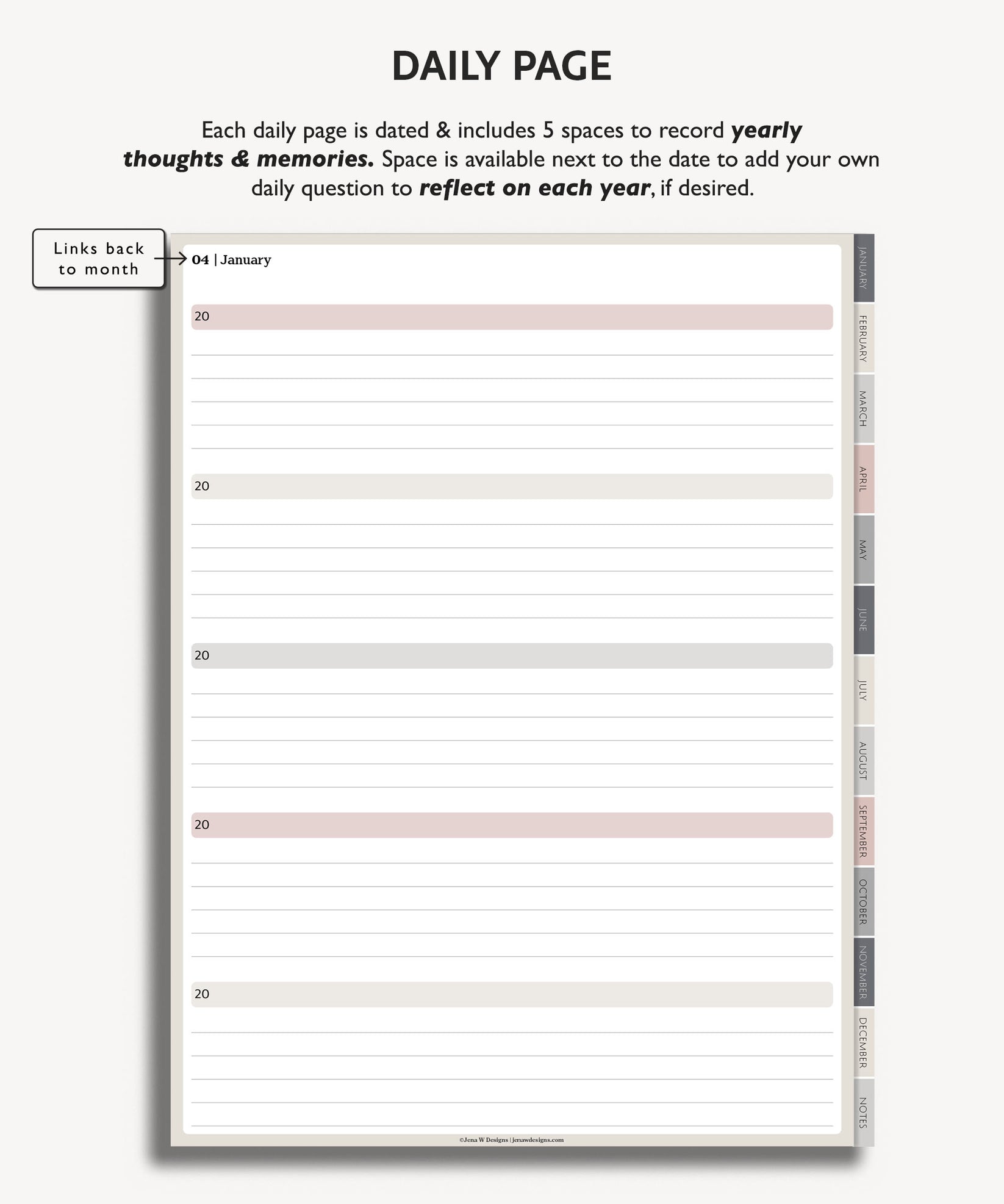 5 Year Digital Journal | One Line A Day Journal – Jena W Designs