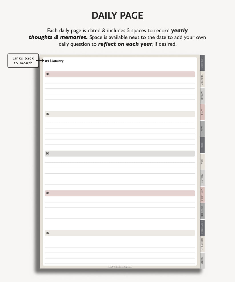5 Year Digital Journal | One Line A Day Journal – Jena W Designs