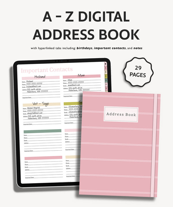 Digital Address Book | Hyperlinked PDF Contact Book – Jena W Designs