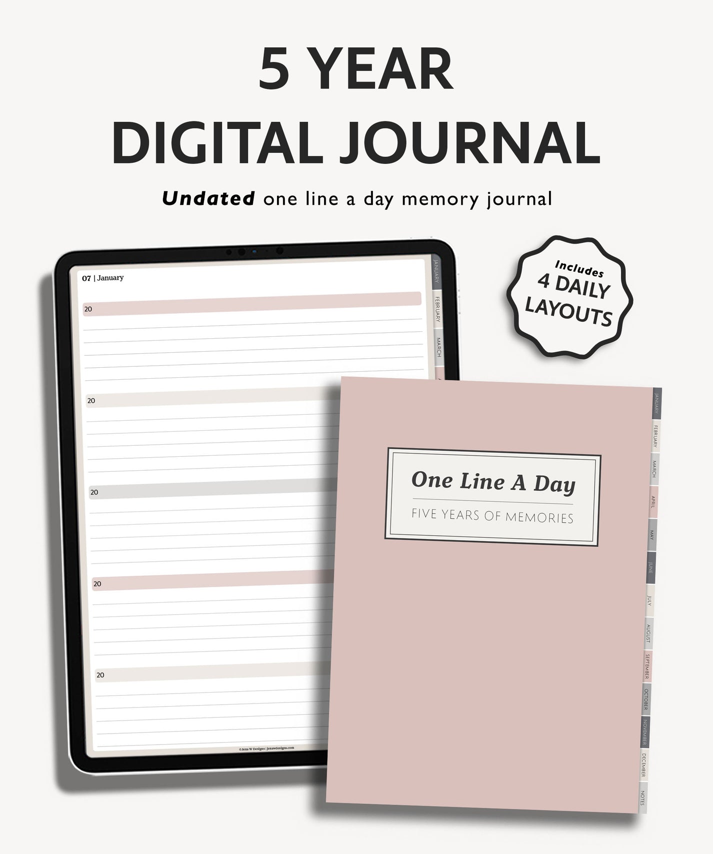 5 Year Digital Journal | One Line A Day Journal – Jena W Designs