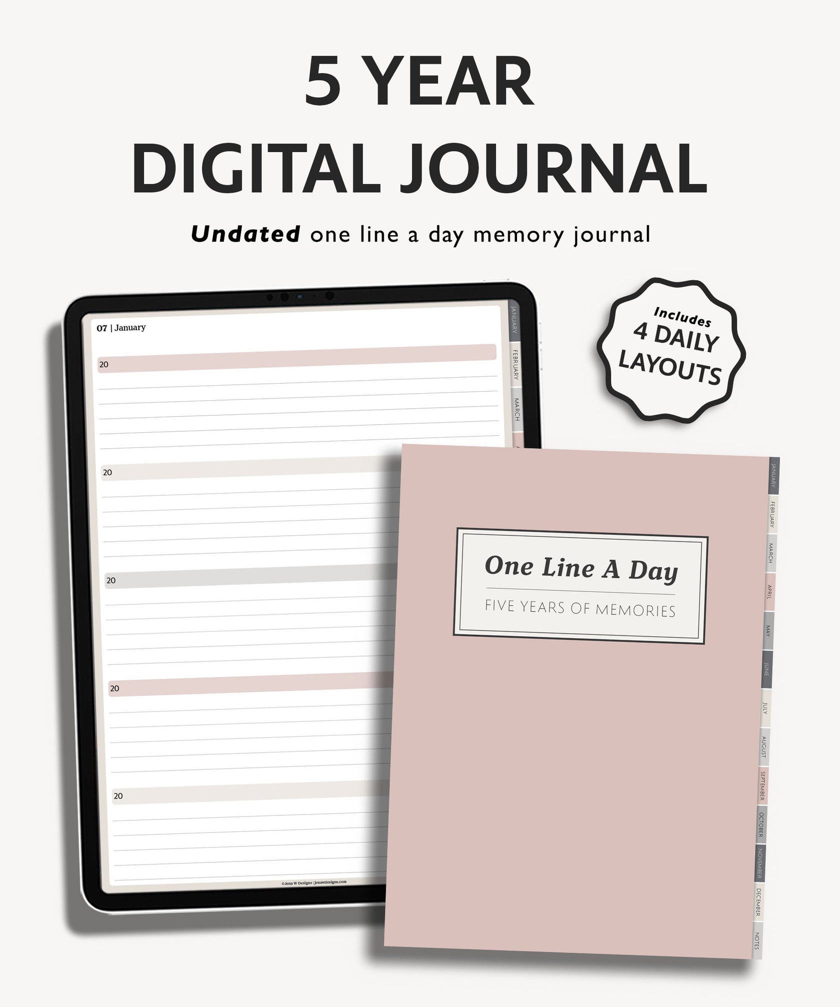 5 Year Digital Journal | One Line A Day Journal – Jena W Designs