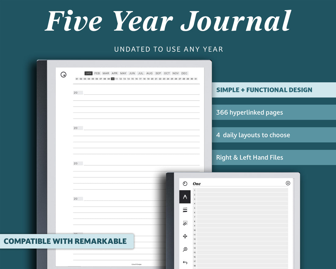 365 Daily Five Year Digital Journal | for e-ink Devices – Jena W Designs