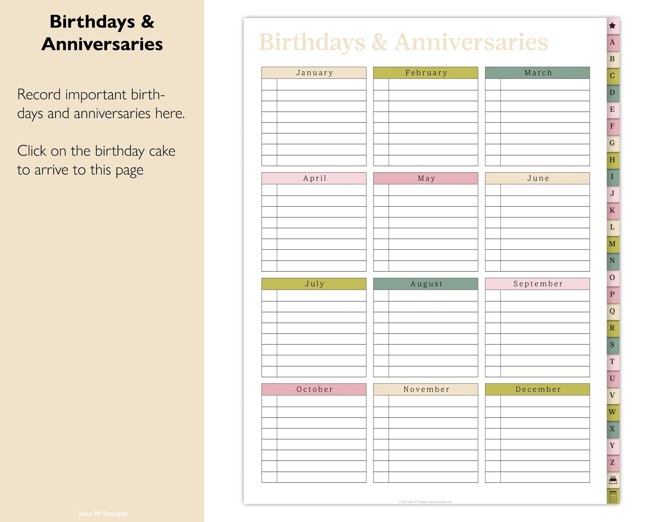 Digital Address Book | Hyperlinked PDF Contact Book – Jena W Designs