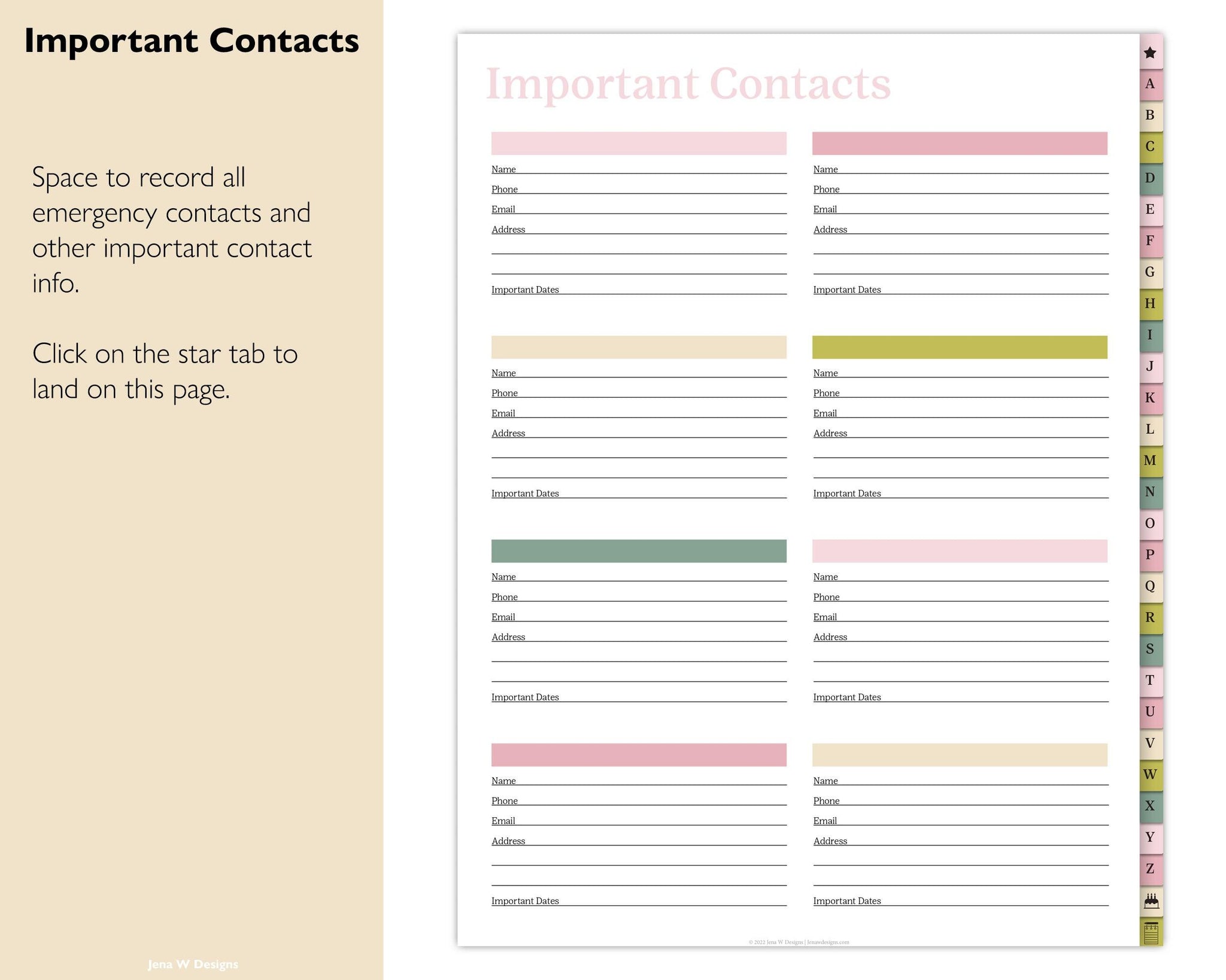 Digital Address Book | Hyperlinked PDF Contact Book – Jena W Designs