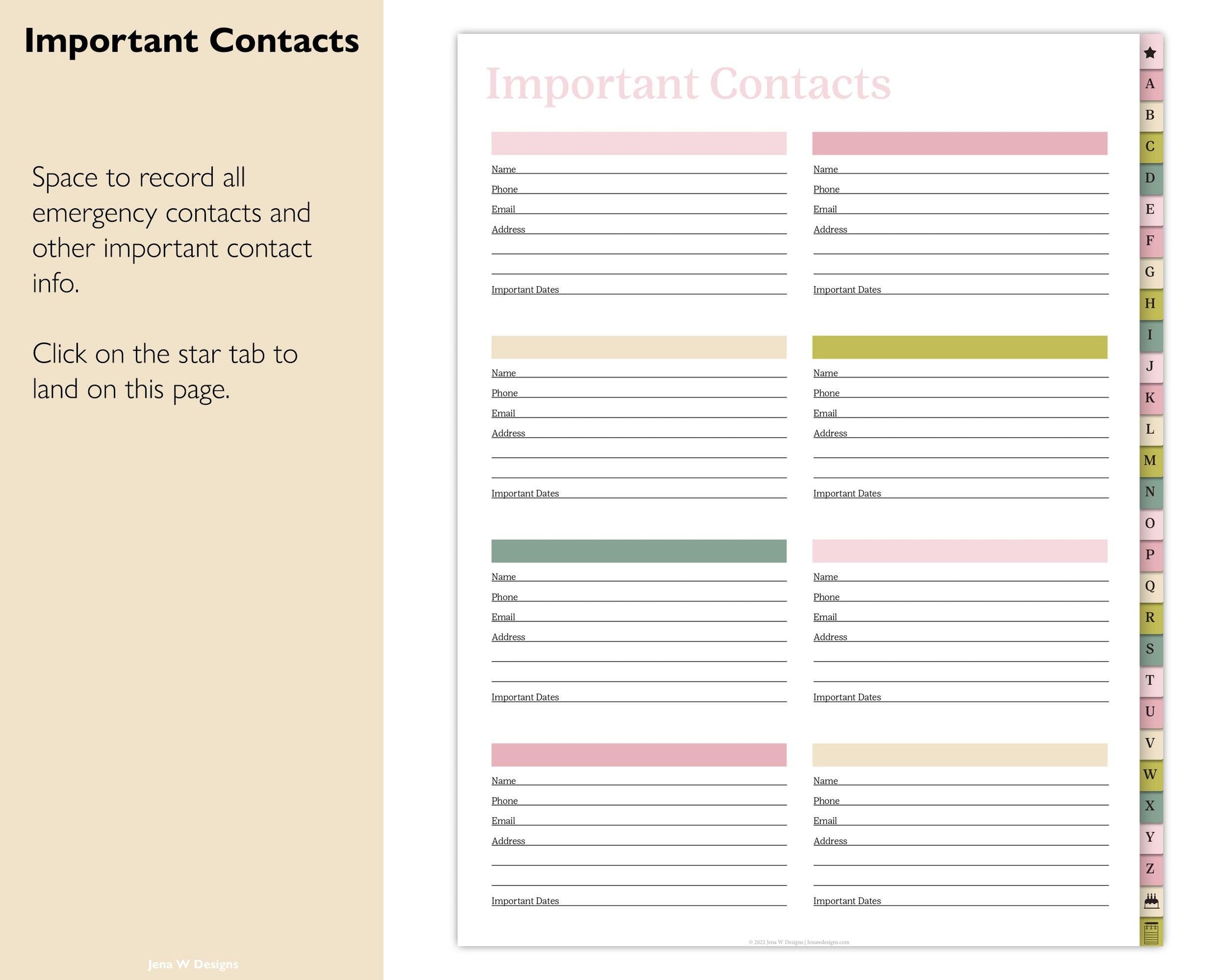 Digital Address Book | Hyperlinked PDF Contact Book – Jena W Designs