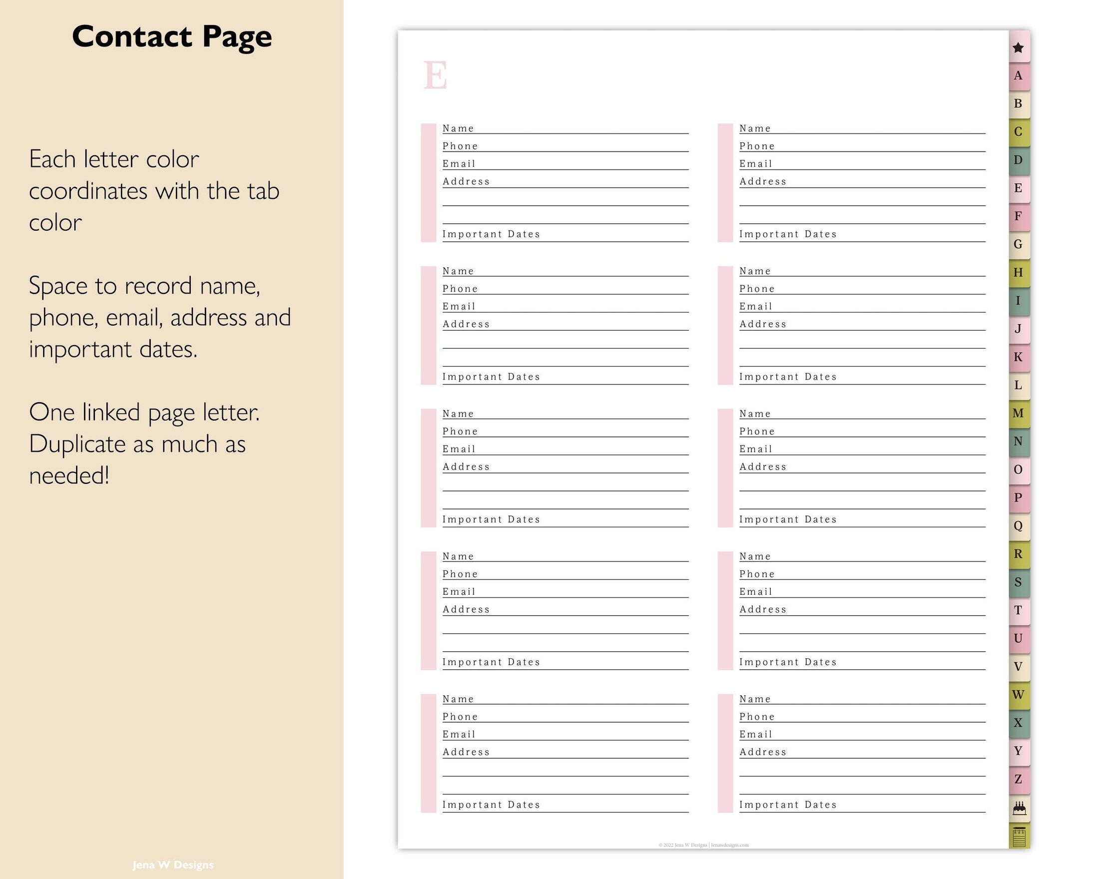Digital Address Book | Hyperlinked PDF Contact Book – Jena W Designs