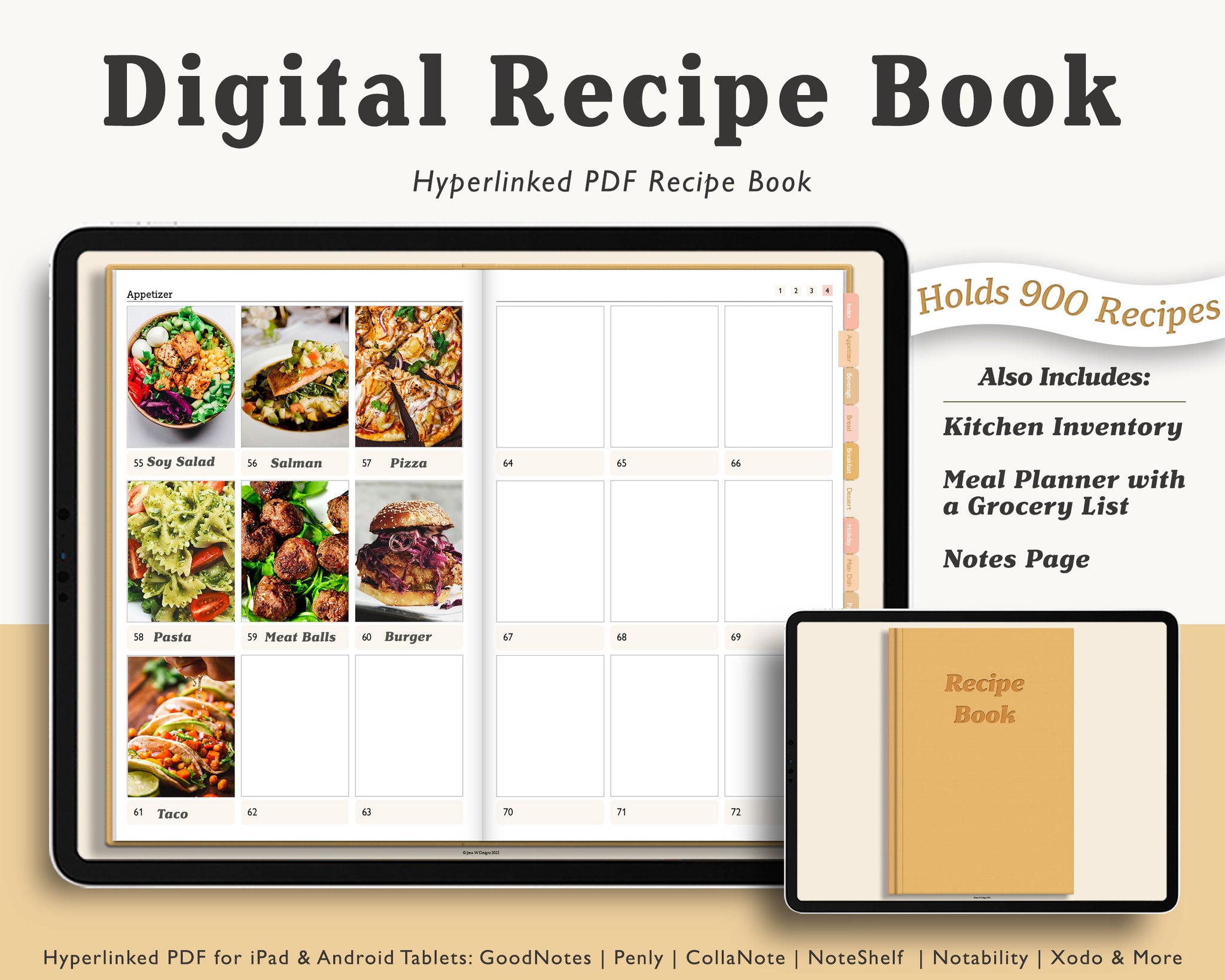 Realistic Digital Recipe Book with Meal Planner – Jena W Designs