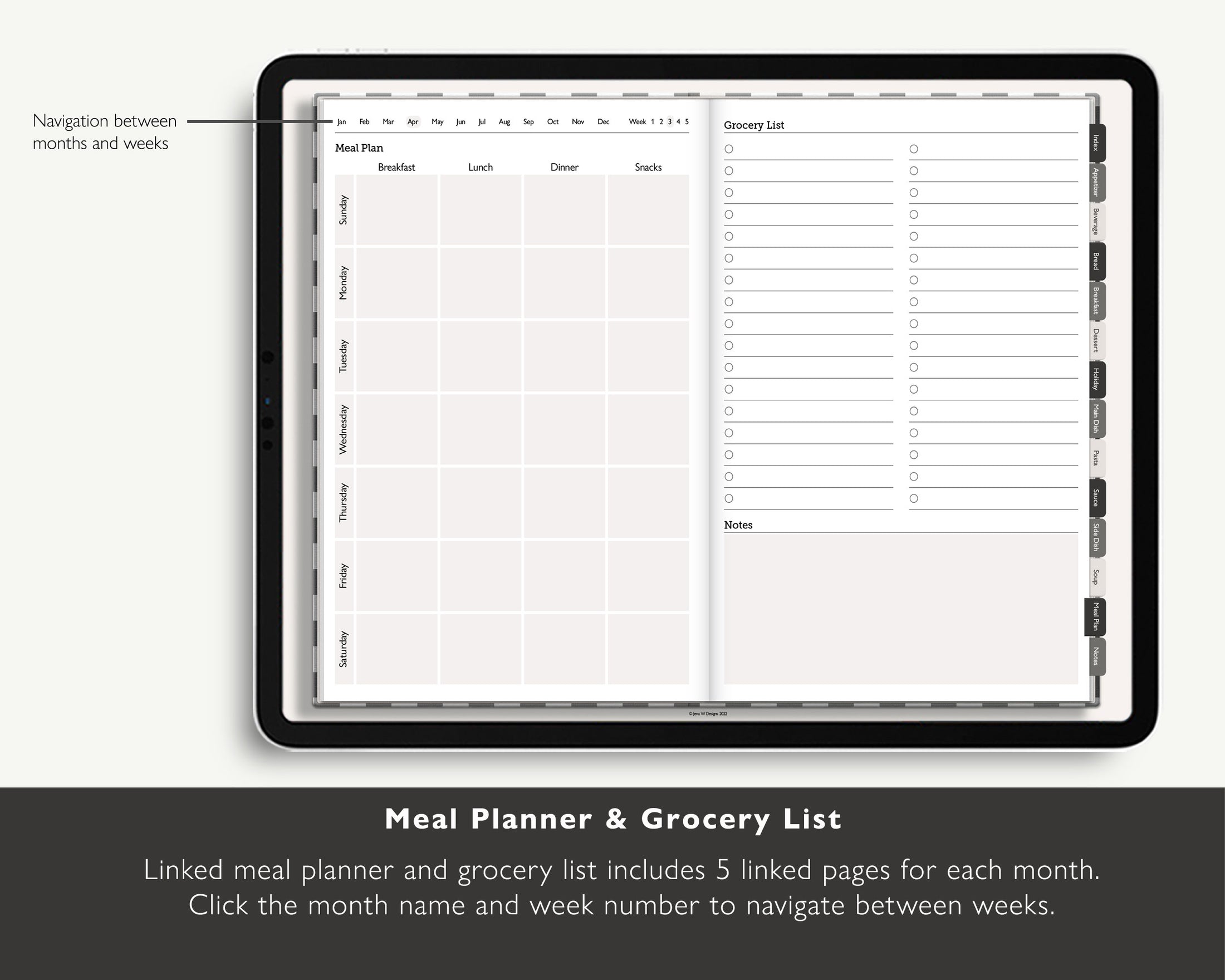 Realistic Digital Recipe Book with Meal Planner – Jena W Designs