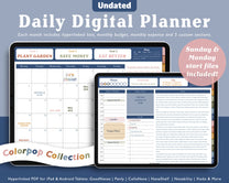 Undated Daily Planner with Monthly Budget & 12 Subject Notebook - Colo ...