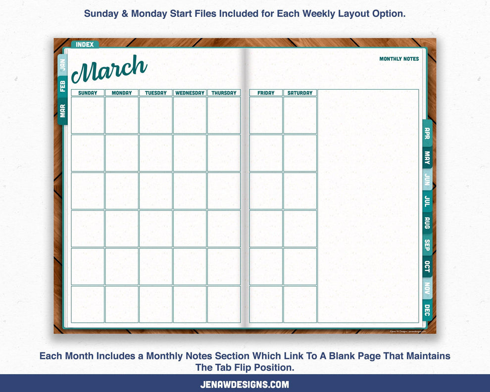 Undated Weekly Digital Planner with Flip Tabs – Jena W Designs