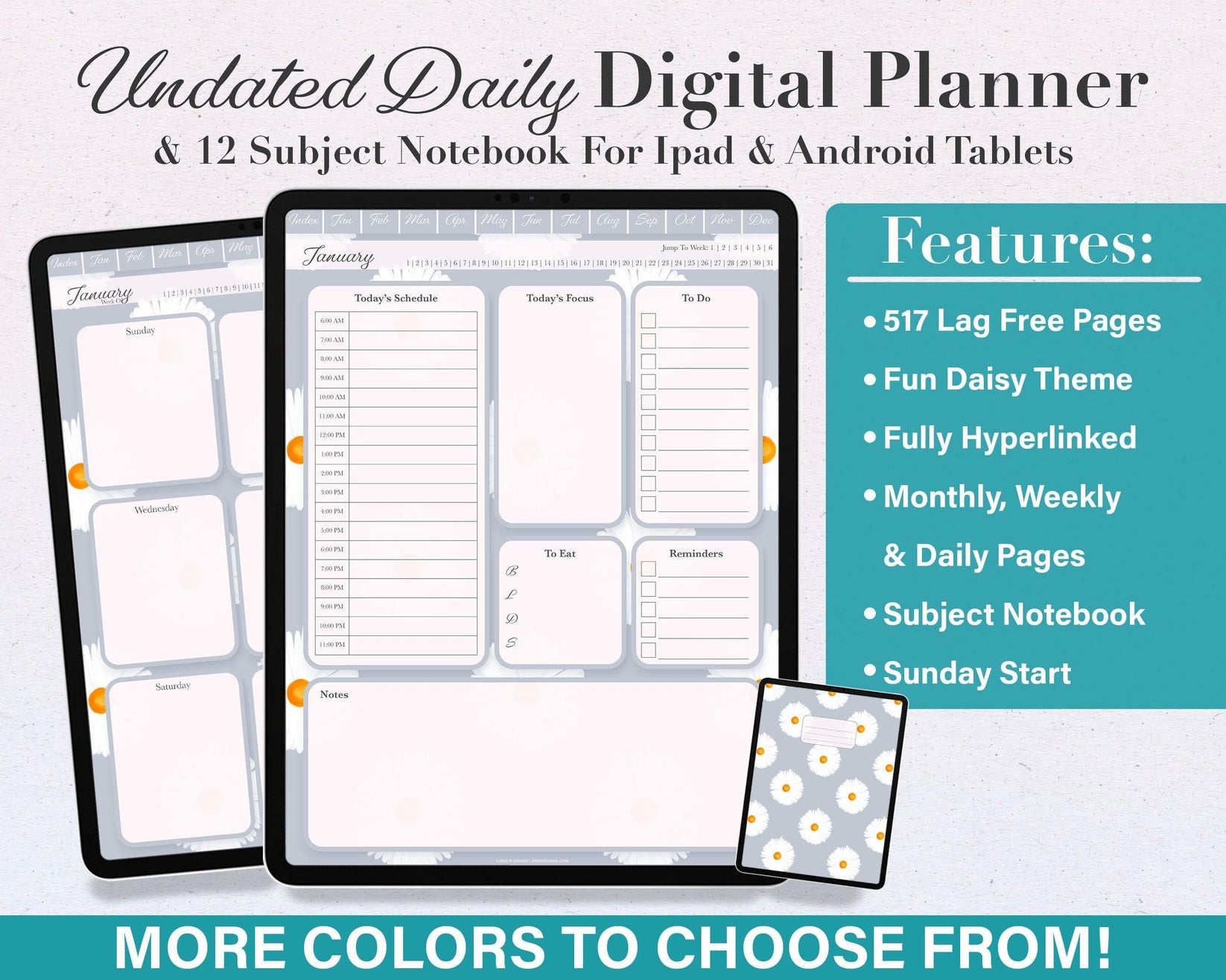 Undated Digital Planner for iPad and Android | Vertical Digital Planner ...